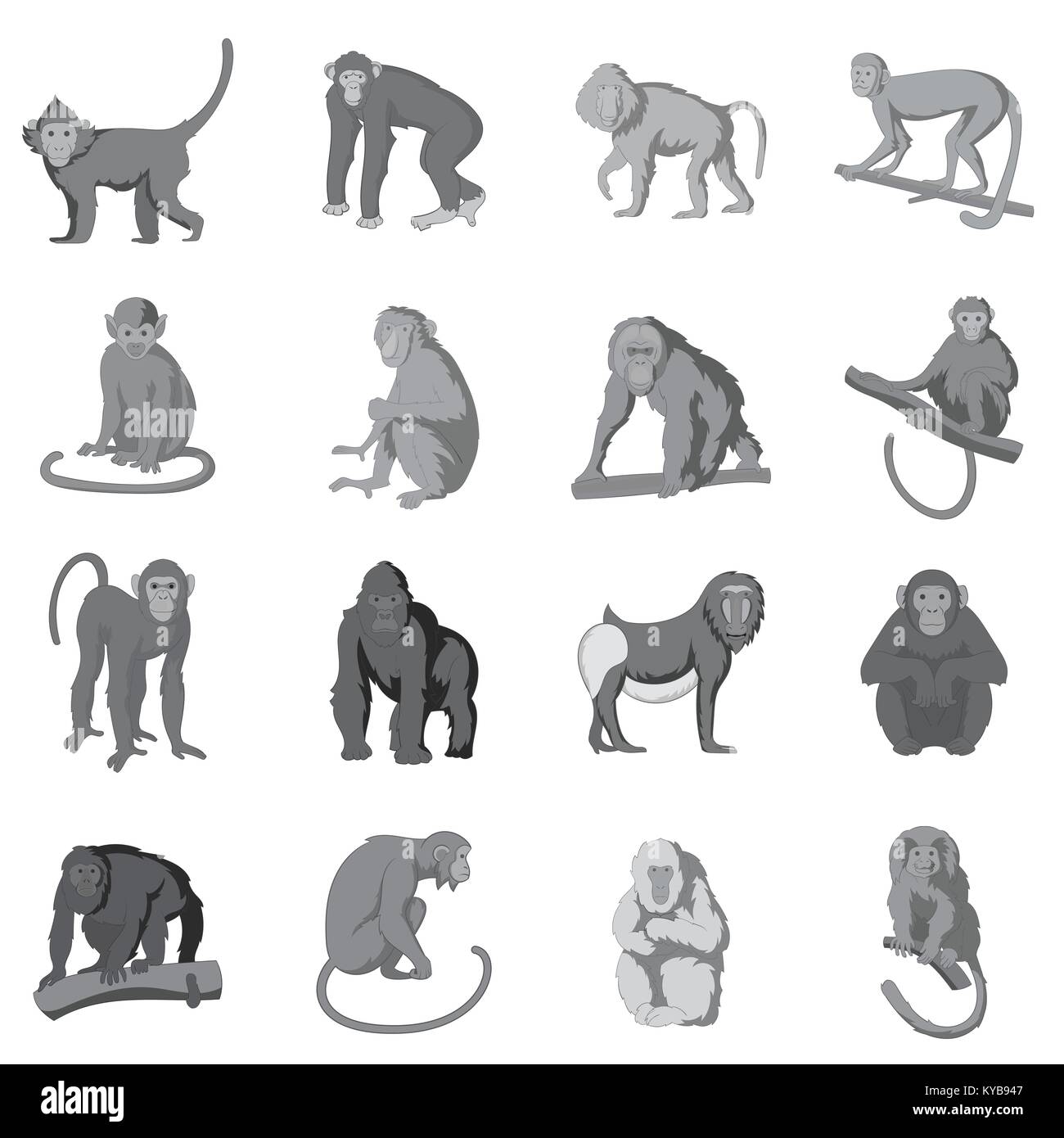 Different monkeys icons set monochrome Stock Vector Image & Art - Alamy