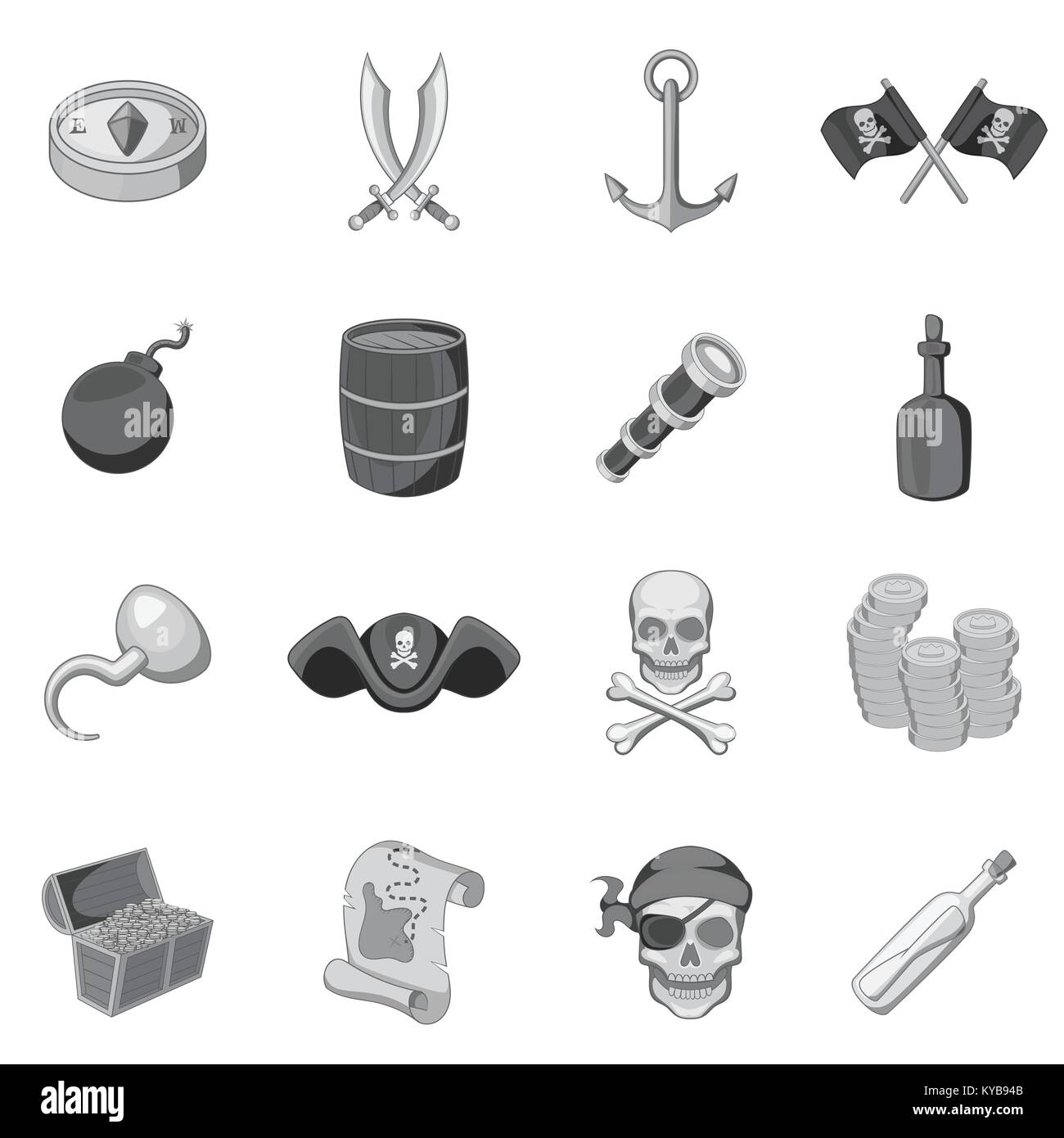 Pirate culture symbols icons set monochrome Stock Vector Image & Art ...