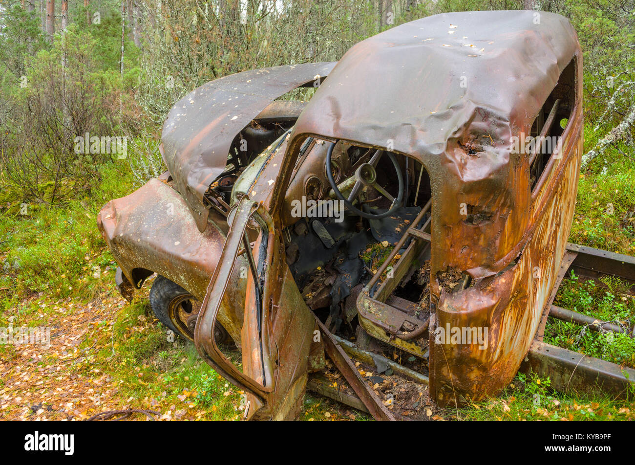 Rusty relics of old wrecked car in Landsverk 1 in Evje Mineralsti ...