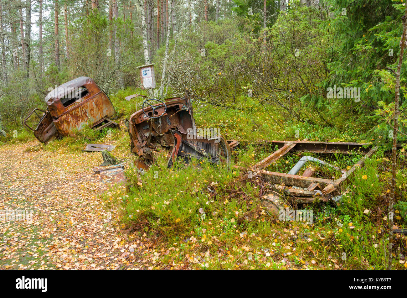 Rusty relics of old wrecked car in Landsverk 1 in Evje Mineralsti ...
