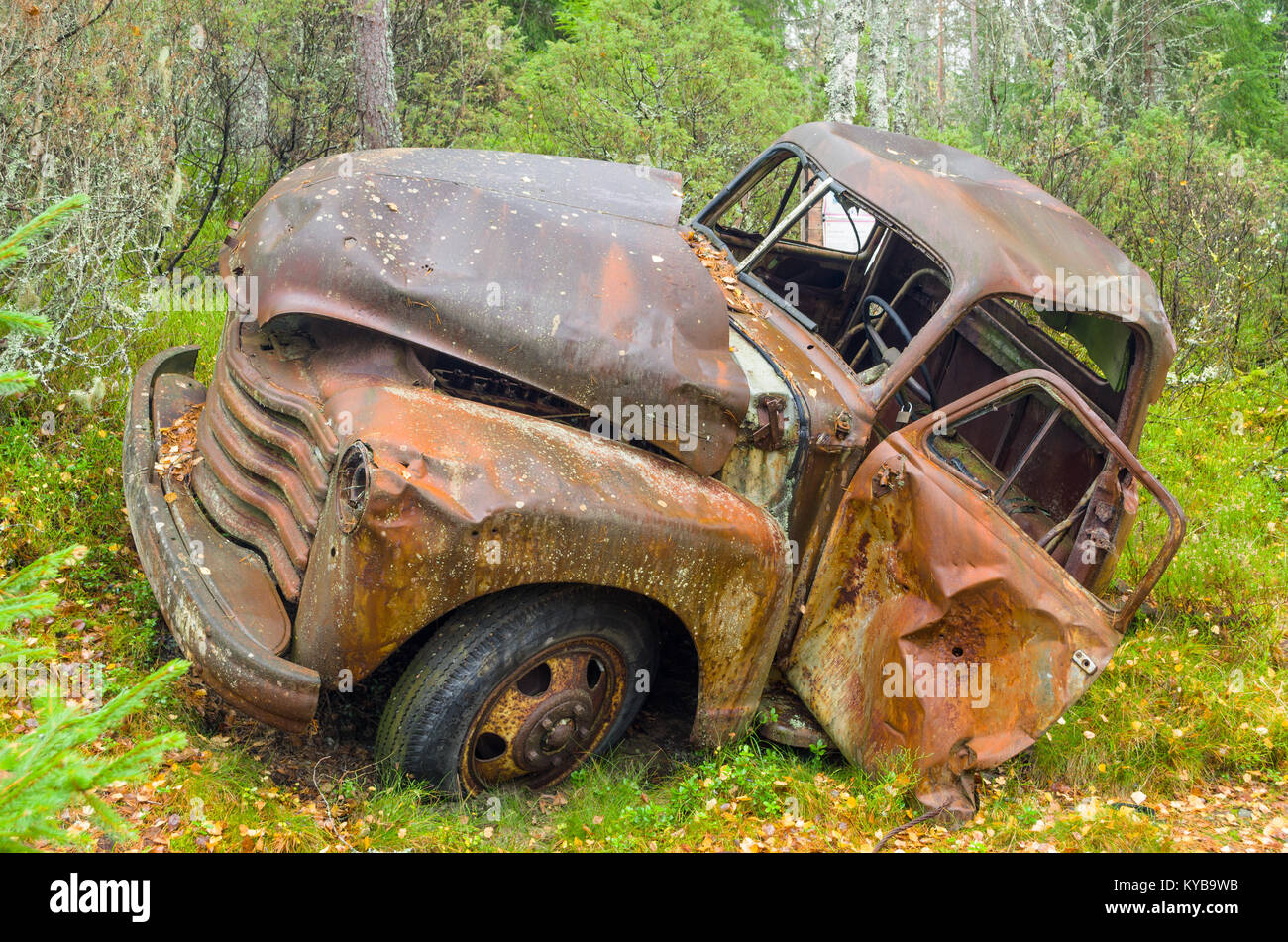 Rusty relics of old wrecked car in Landsverk 1 in Evje Mineralsti ...
