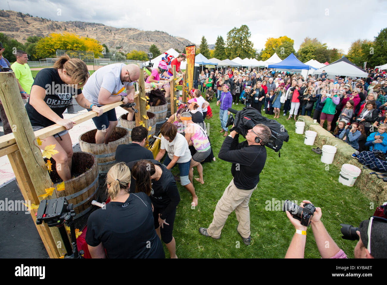 Canadian comdeian Rick Mercher in the grape stomp celebrating at the ...
