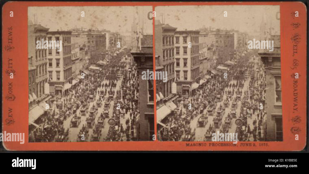 Stereoscopic photograph showing a Masonic procession on June 2, 1875 ...