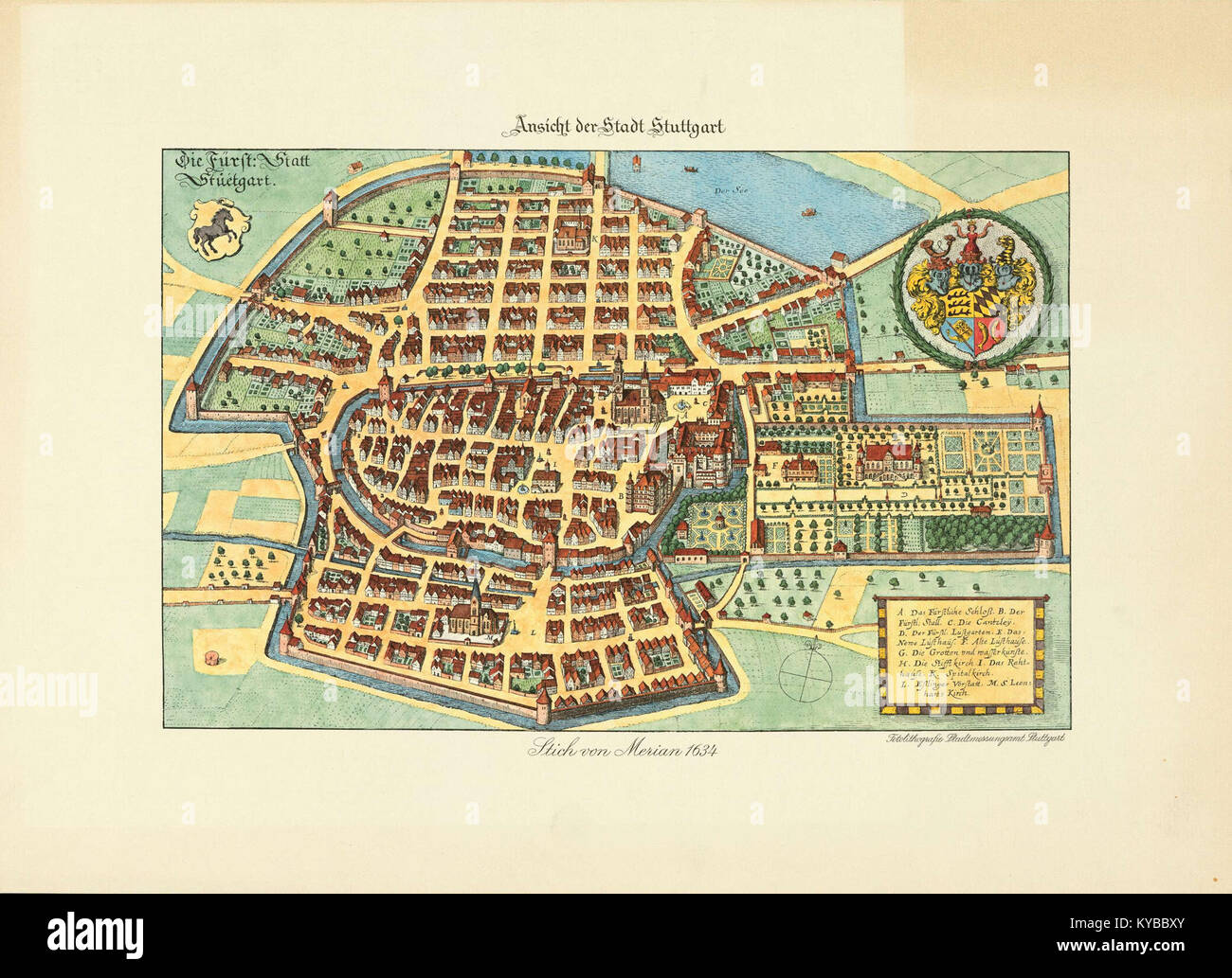 A map of Stuttgart created by Matthäus Merian in 1634. The map ...