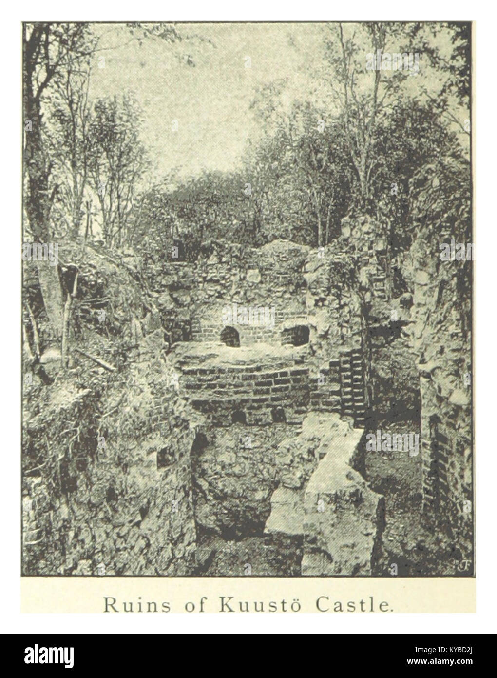 The image captures the ruins of Kuust Castle, as depicted by Mechelin ...