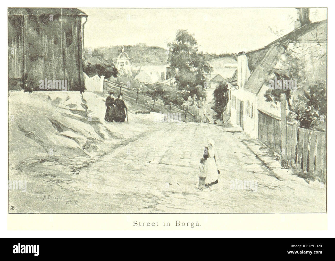 1894 photograph of a street scene in Porvoo (Borg), Finland, depicting ...