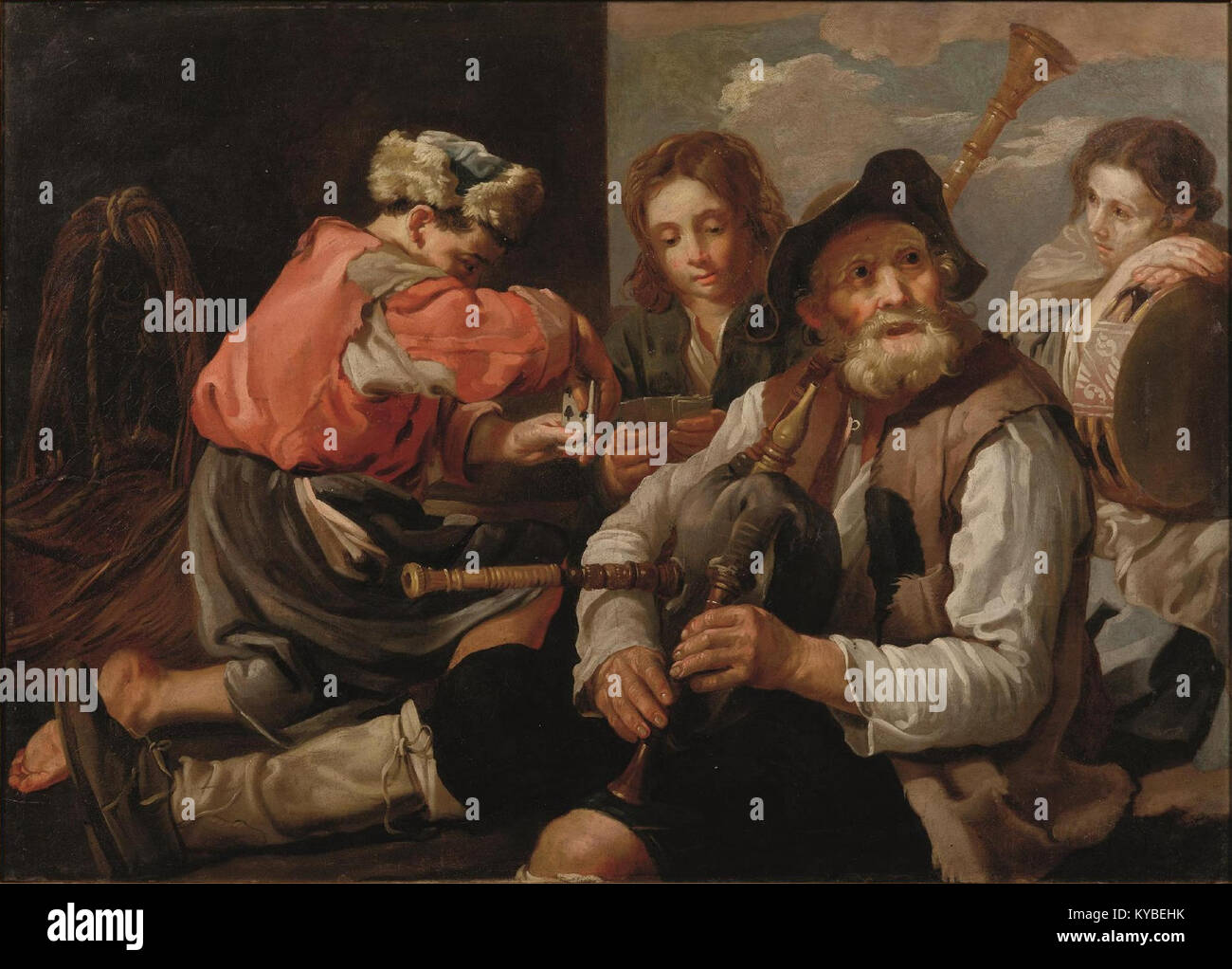 This artwork by Bernardo Mons depicts a zampogna player, an Italian ...