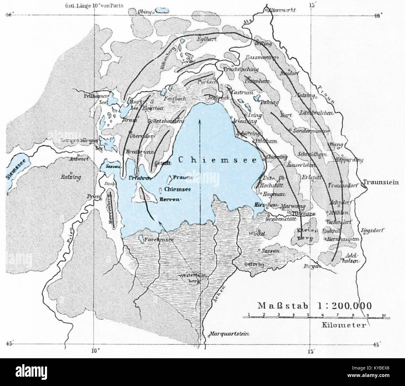 This map shows the Chiemsee region in Germany, offering detailed ...