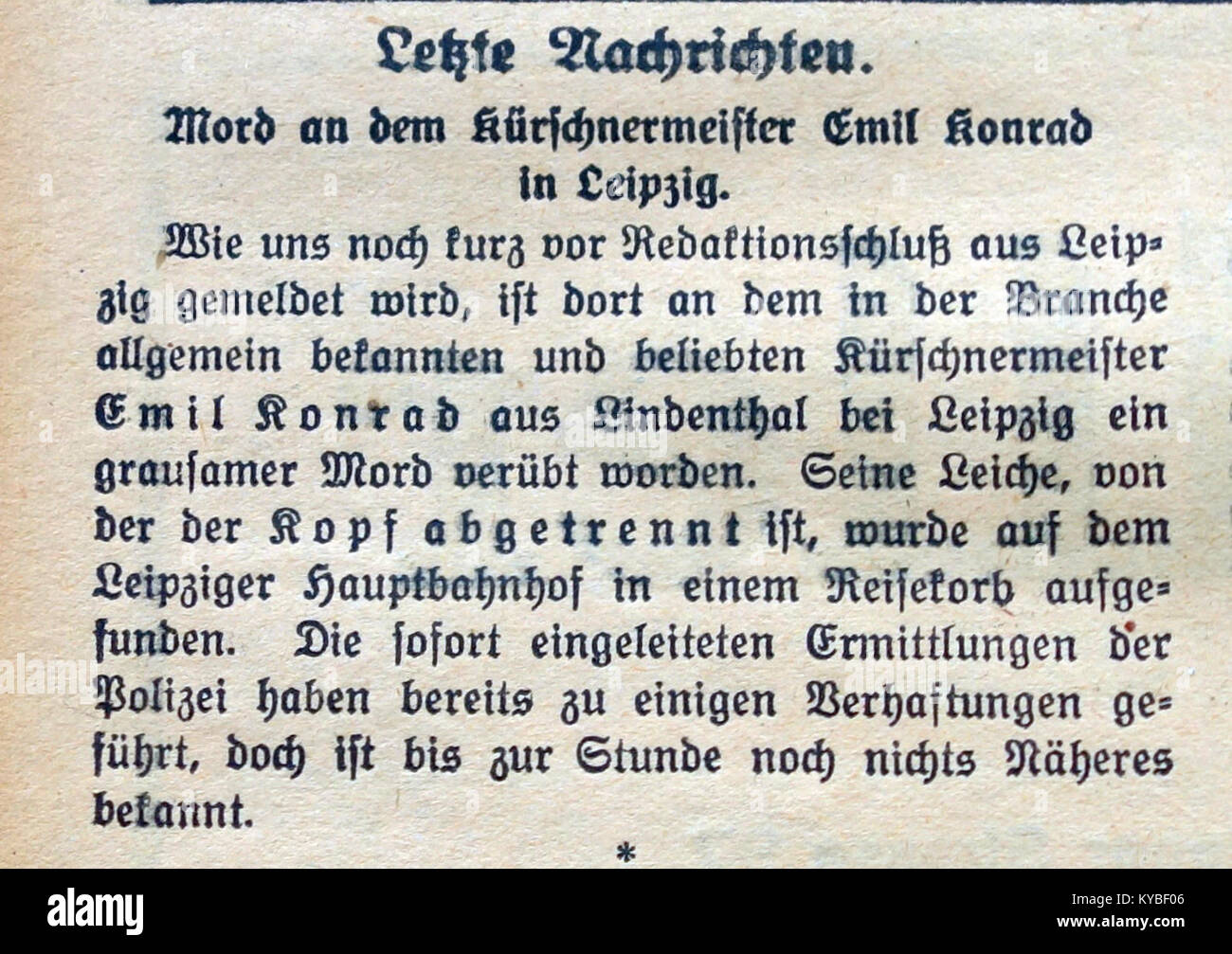 Mord an Kürschnermeister Emil Conrad, Leipzig, März 1922 (1 Stock Photo ...