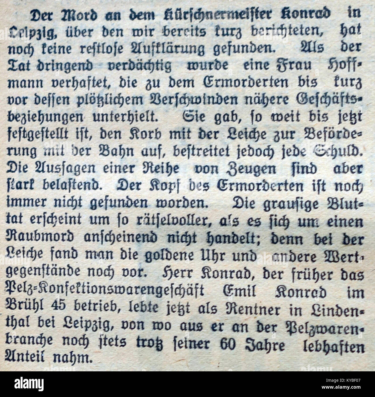 Mord an Kürschnermeister Emil Conrad, Leipzig, März 1922 (2 Stock Photo ...