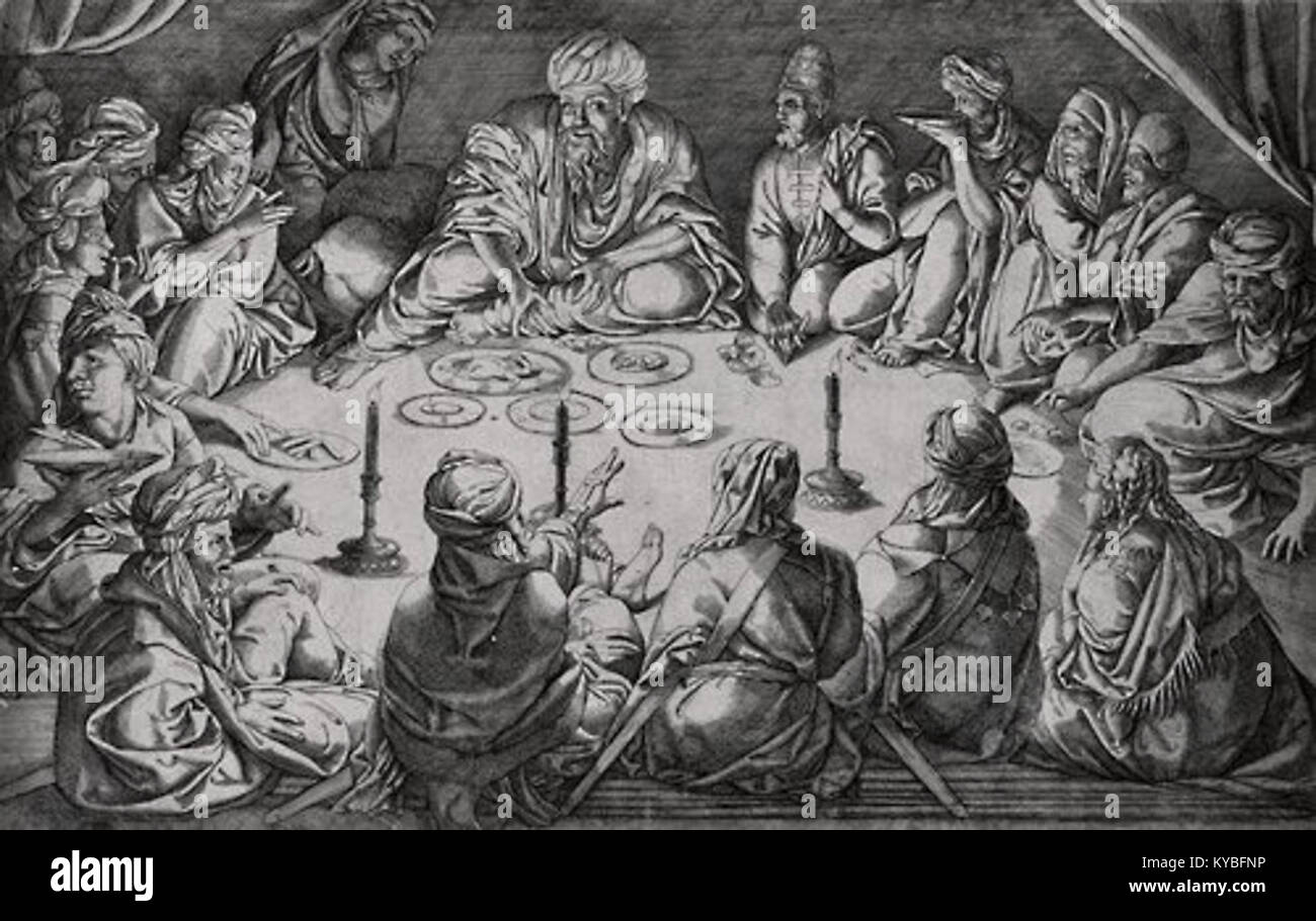 This image portrays Moulay Hassan during a dinner in 1535, likely a ...