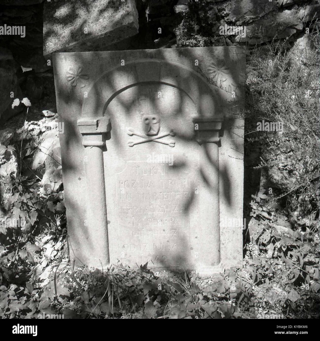 This image shows a gravestone ('spomenik') at the cemetery in Slap ...