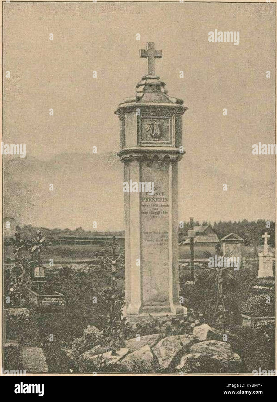 The photo shows the Preseren Monument in Ljubljana, Slovenia, dedicated to the poet France ...