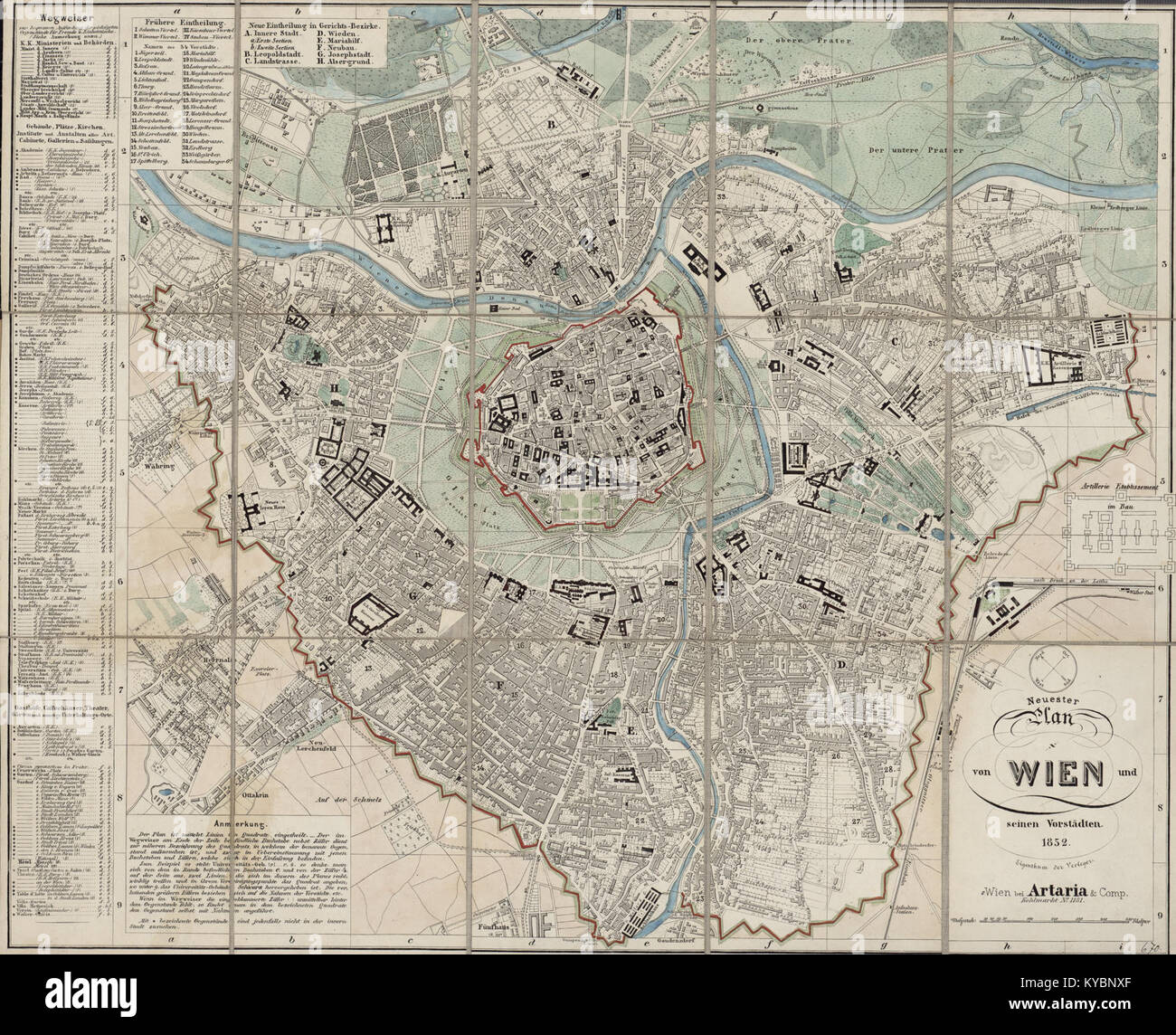 A historical map depicting Vienna and its surrounding suburbs ...