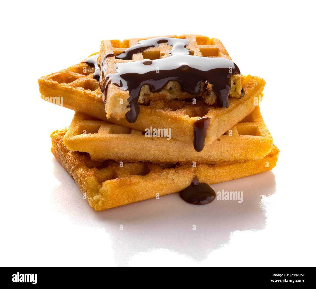 side view waffles with liquefied chocolate on a white background Stock ...