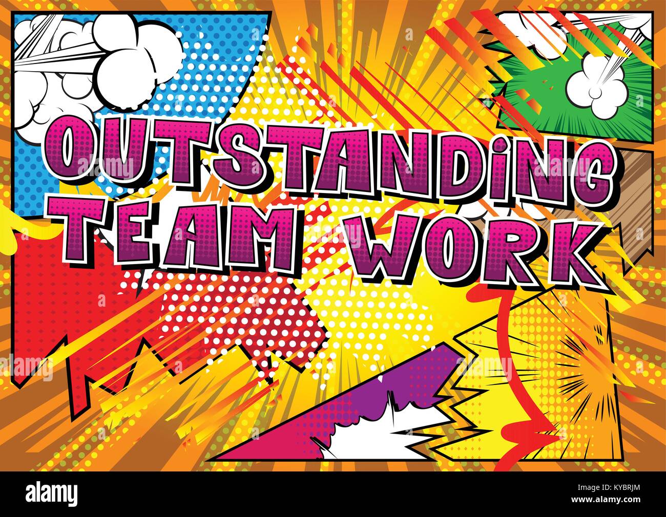 Outstanding Teamwork - Comic book style phrase on abstract background ...