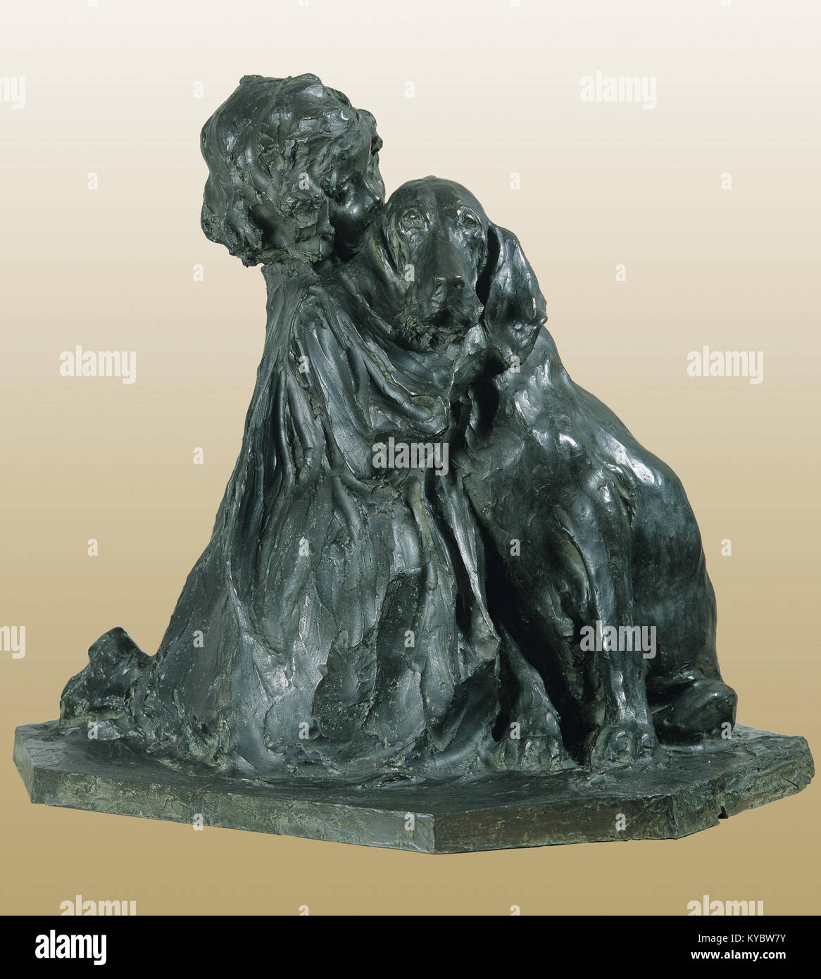 Sculpture 'Niña con perro' by Paolo Troubetzkoy, depicting a young girl ...