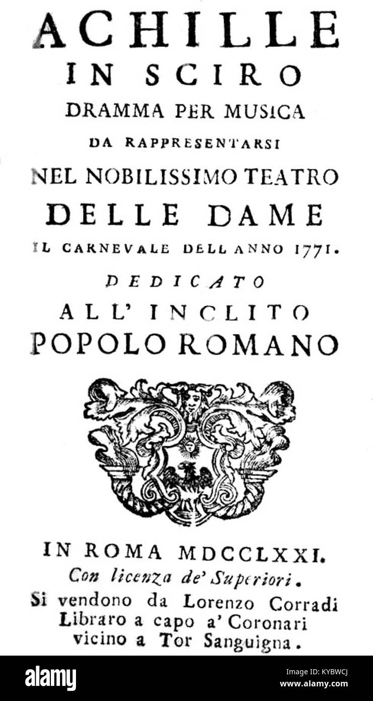 Title page of Niccolò Jommelli’s 1771 opera 'Achille in Sciro,' an ...