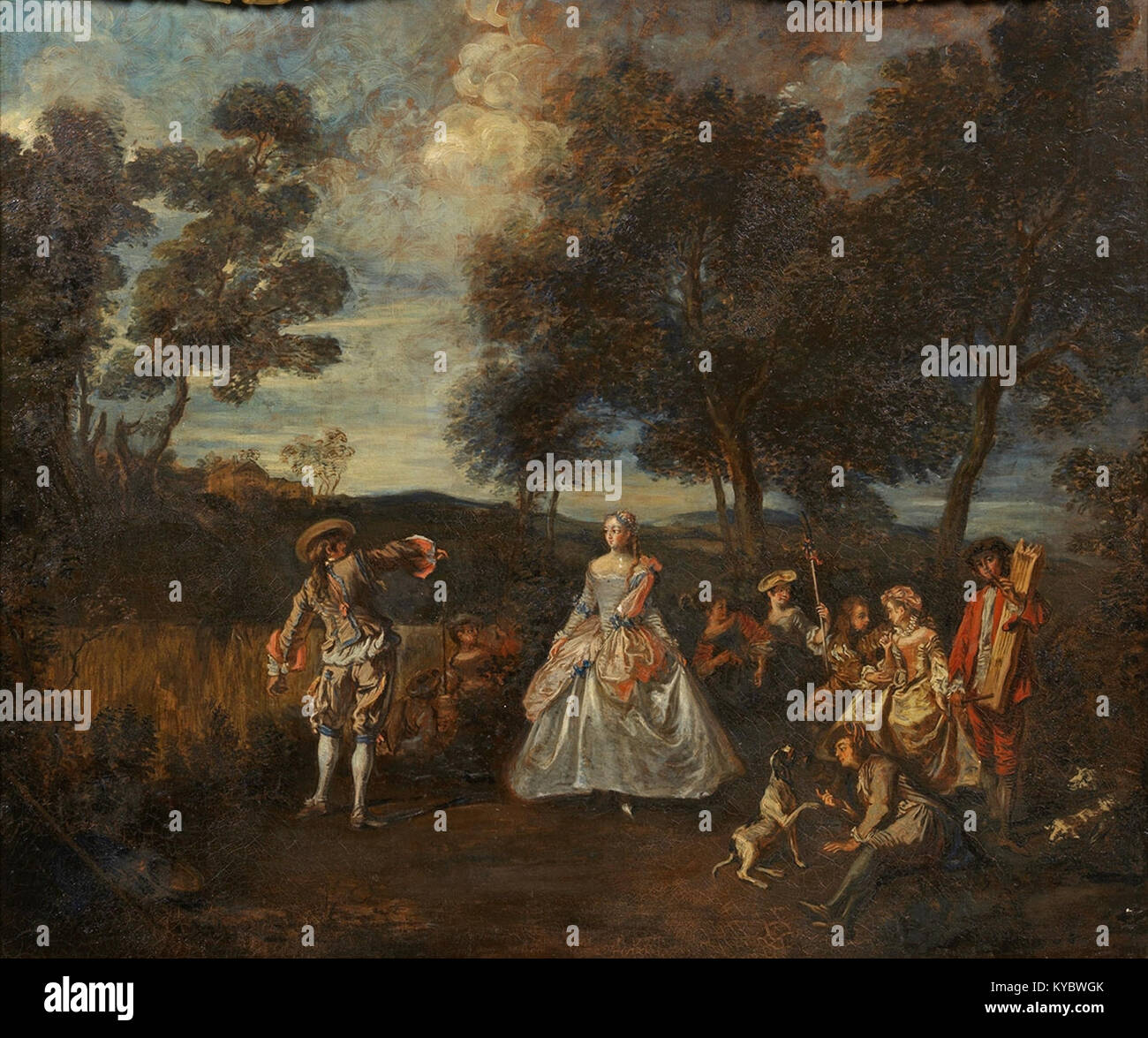 A painting attributed to Nicolas Lancret, depicting a rural festival ...