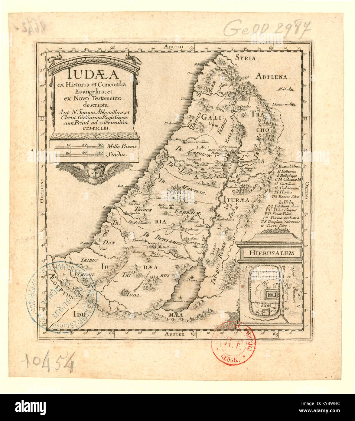 A 1653 map of Judea by Nicolas Sanson, a renowned French cartographer ...