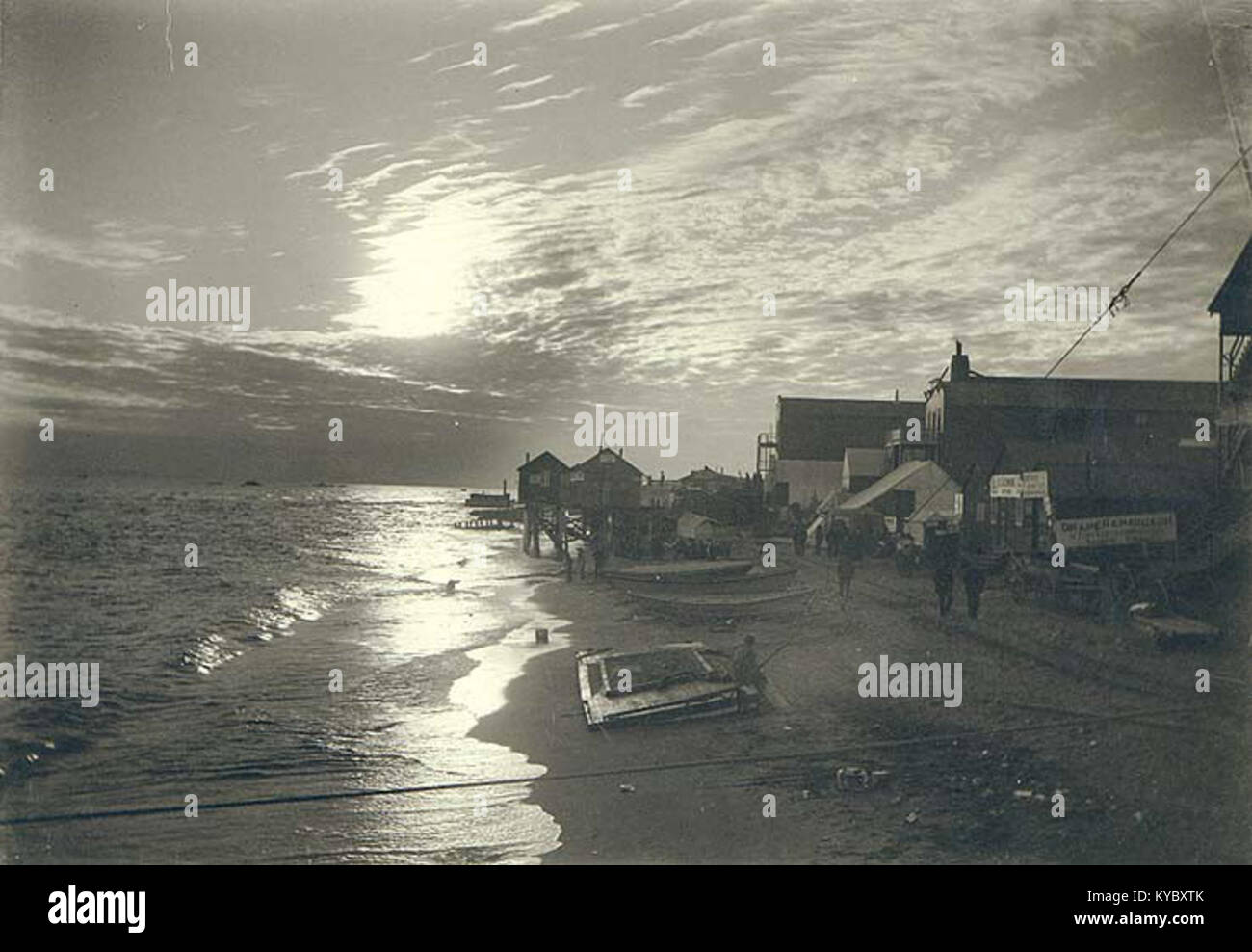 A historical photograph of Nome Beach, Alaska, around 1900, showing ...
