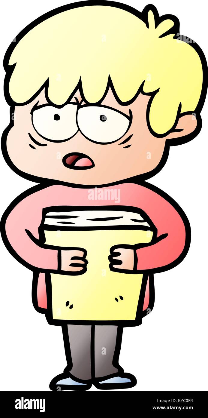 cartoon exhausted boy holding book Stock Vector Image & Art - Alamy