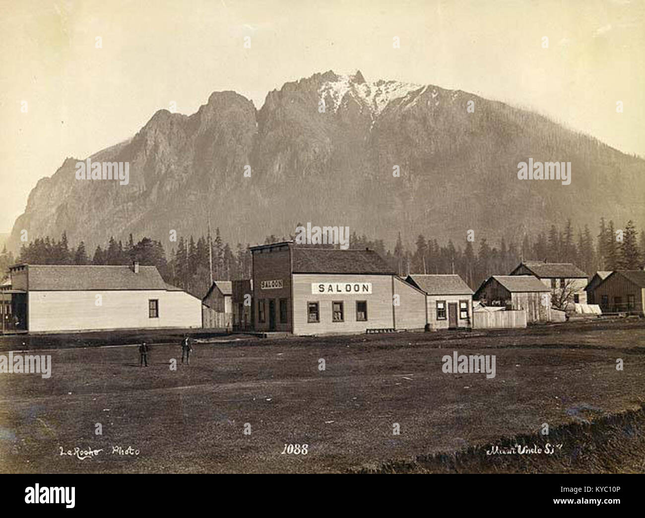 This historical photograph depicts North Bend, Washington, around 1891 ...