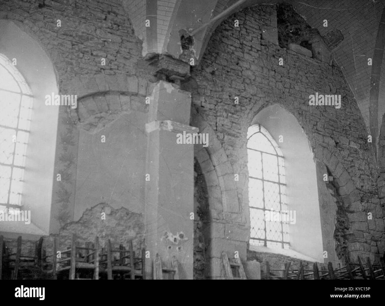 Interior view from 1937 showing the north wall of the nave in Notre ...