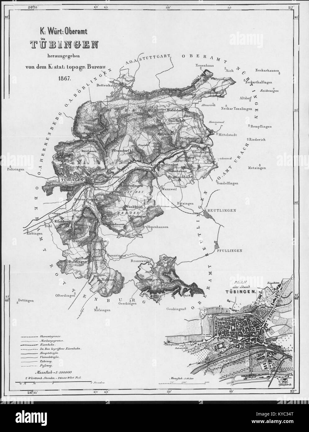 This map of Tübingen, a town in Germany, represents the geographical ...