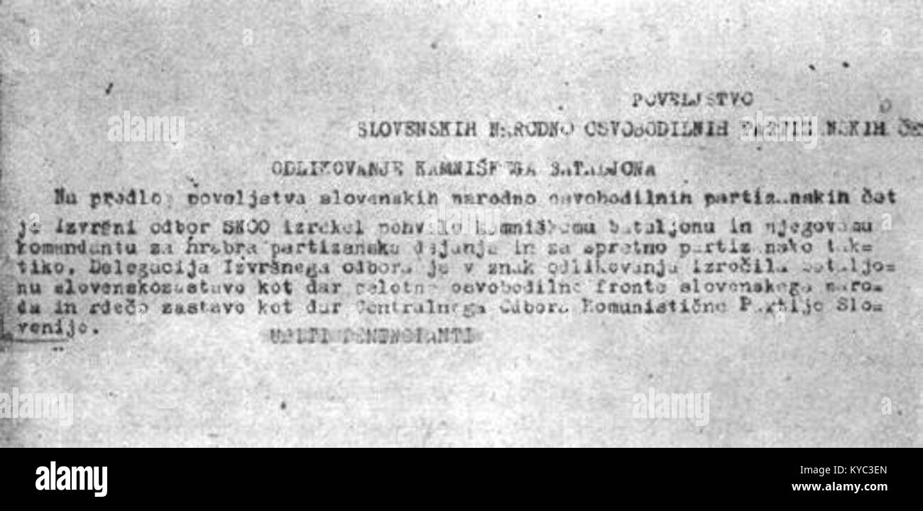 This document is a communication from the Command of the Slovenian ...