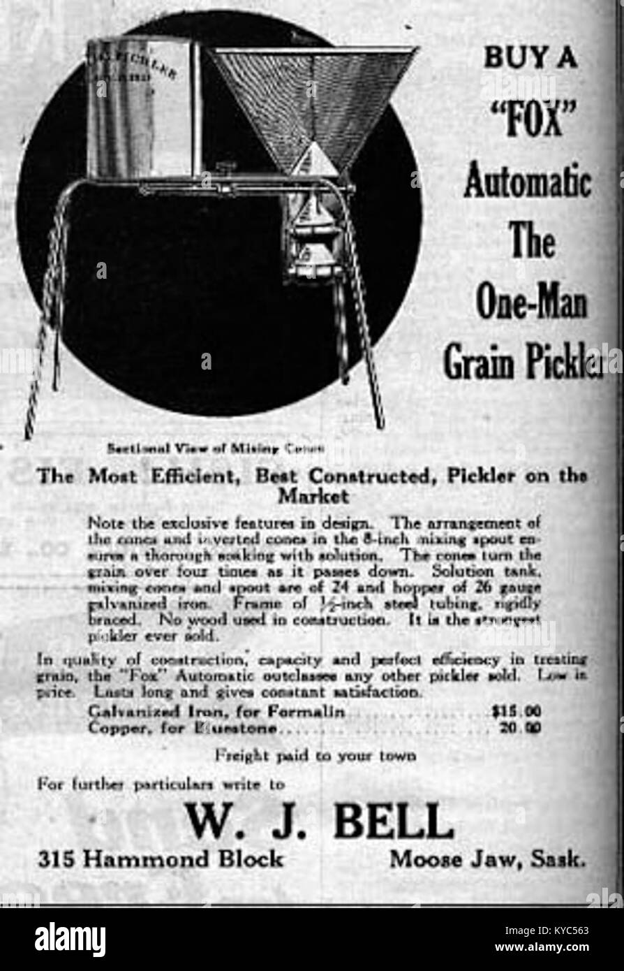 The 1916 guide showcases a one-man grain pickler, a tool used in ...