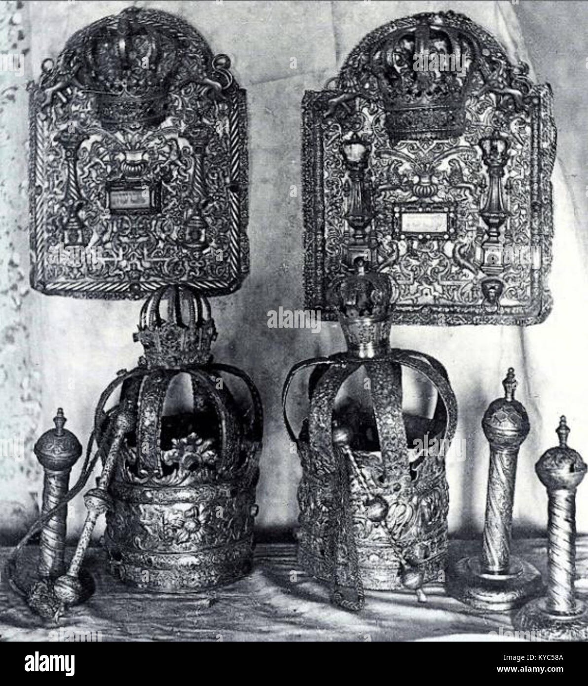 This collection of silverware from the Opatów Synagogue in Poland ...