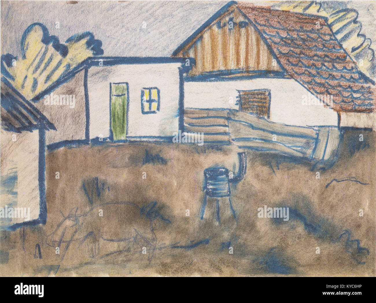 Otto Mueller’s painting 'Häuser mit Ofen und Schwein' (Houses with Oven ...
