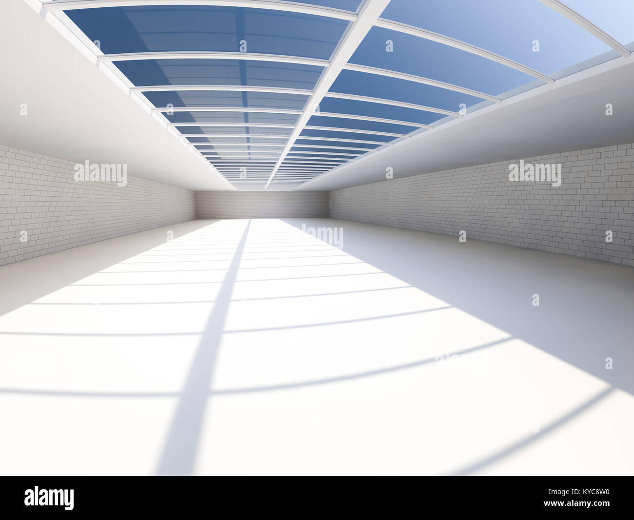 Sunny big open area with skylight. 3D rendering Stock Photo - Alamy