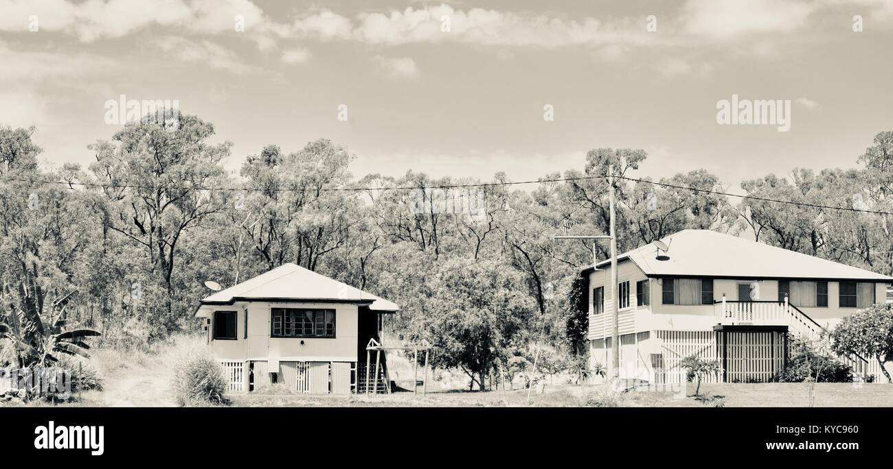 Old queenslander style high set houses near Koumala on the way to Finch ...