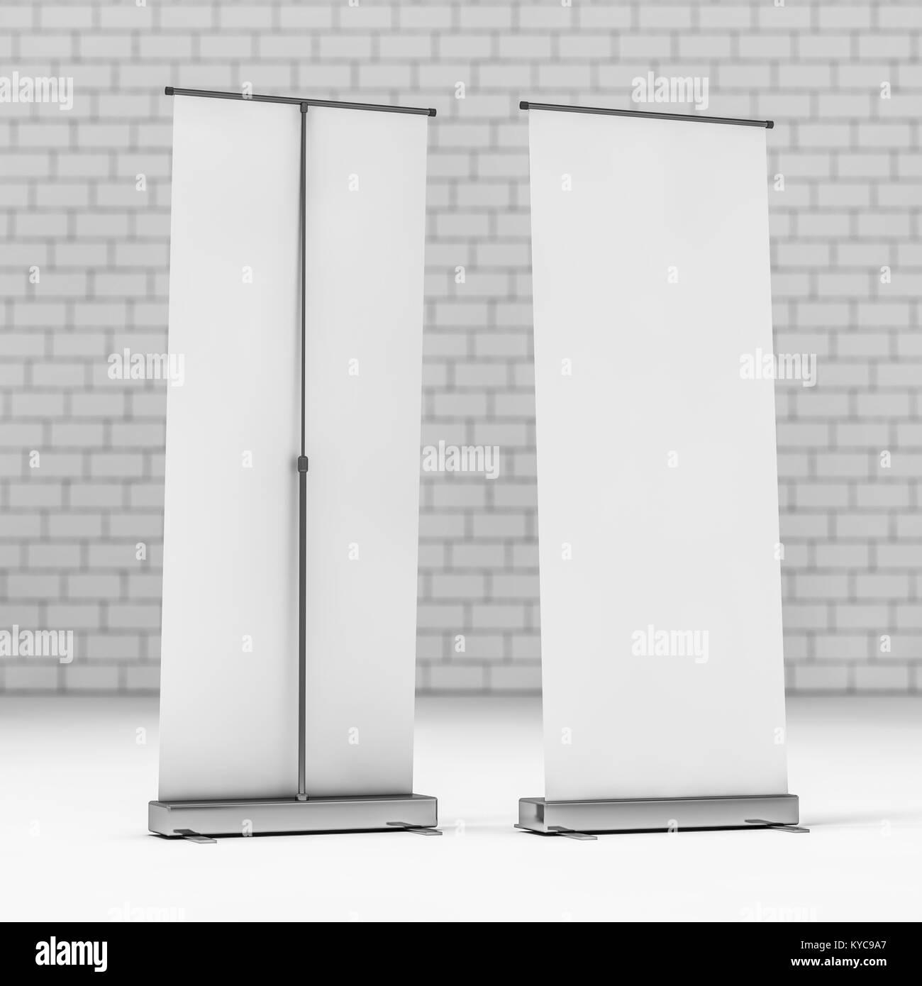 Blank Roll Up Banner on white background. 3D rendering Stock Photo - Alamy