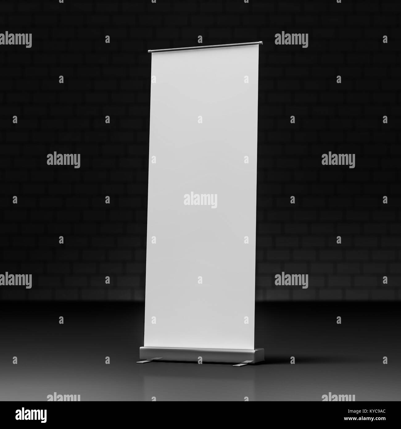 Blank Roll Up Banner on black background. 3D rendering Stock Photo - Alamy