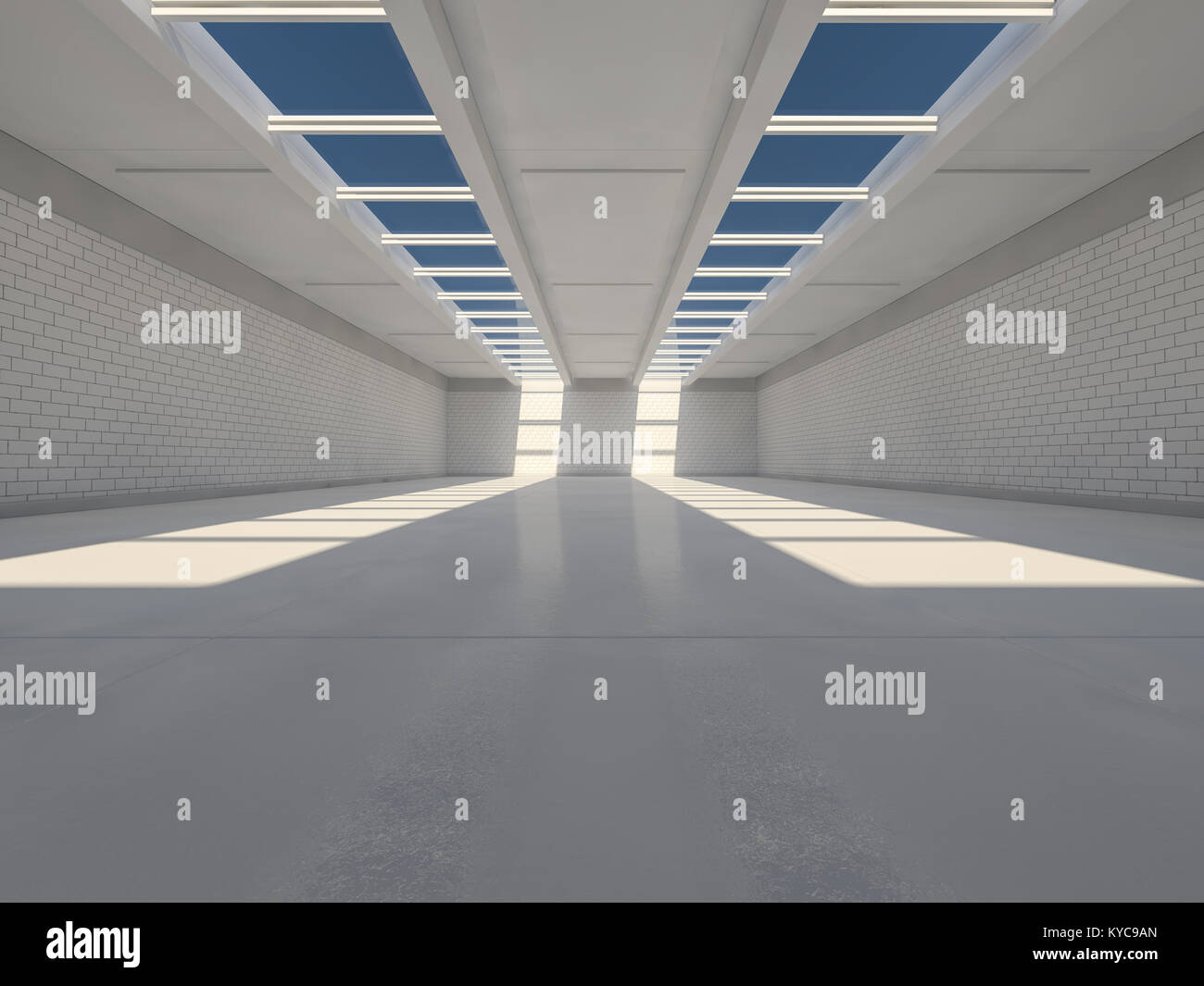 Sunny spacious area with windows. 3D rendering Stock Photo - Alamy