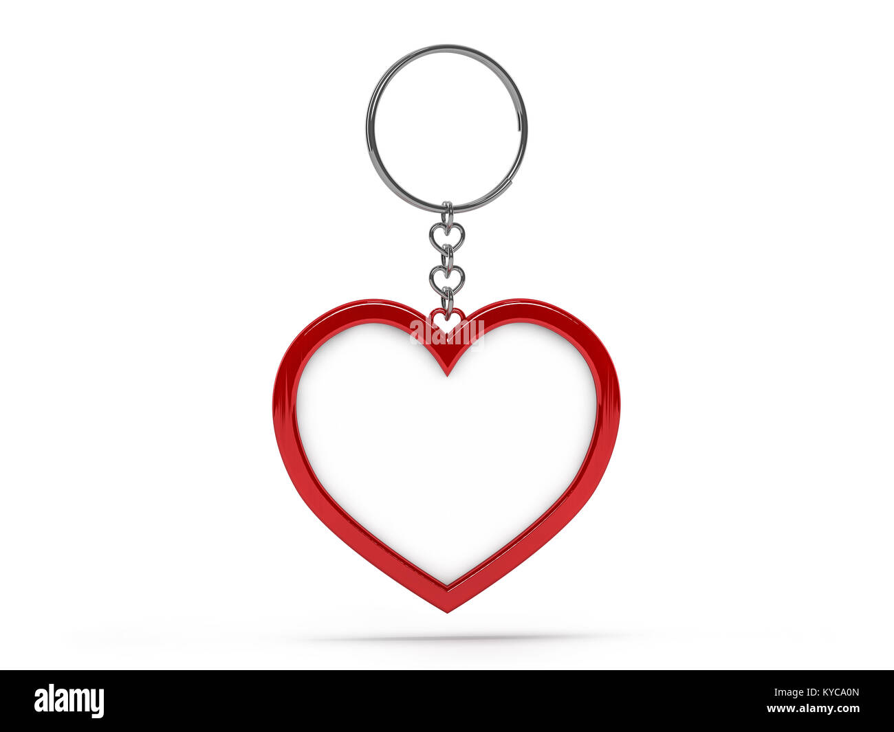 Illustration of a blank metal heart shape keychain with a ring for a ...