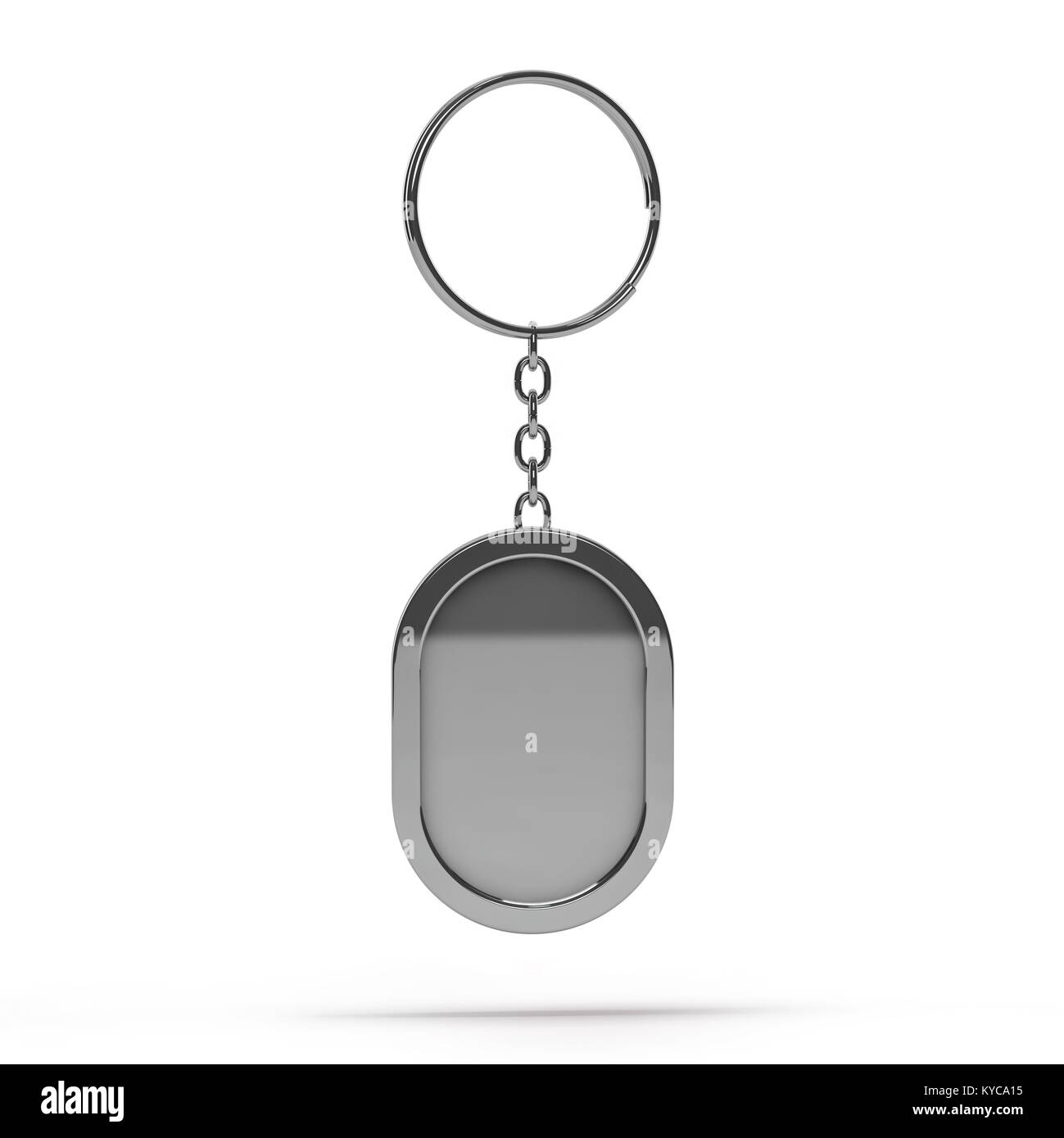 3D rendering illustration of a blank metal keychain with a ring for a ...