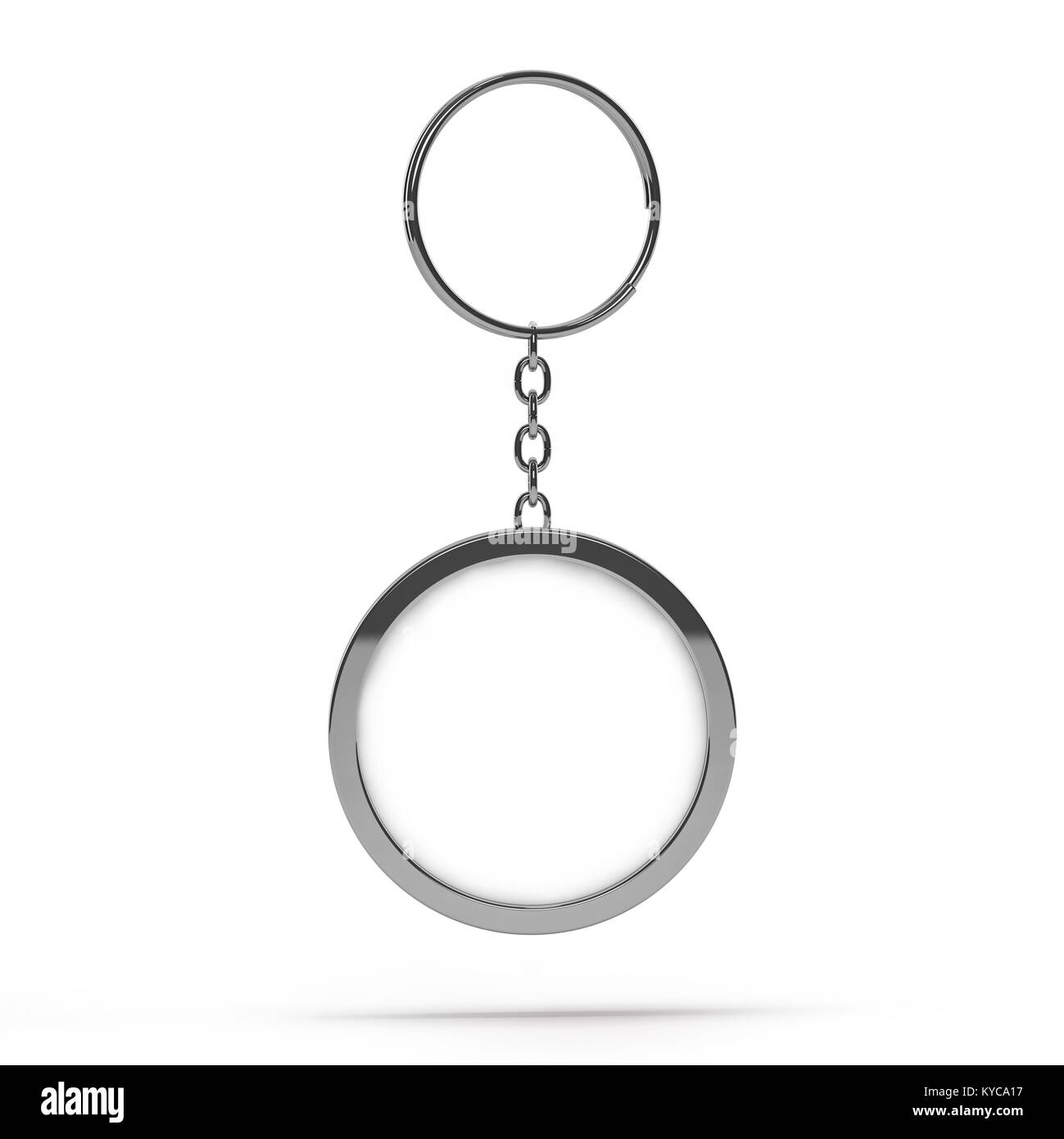 3D rendering illustration of a blank metal keychain with a ring for a ...
