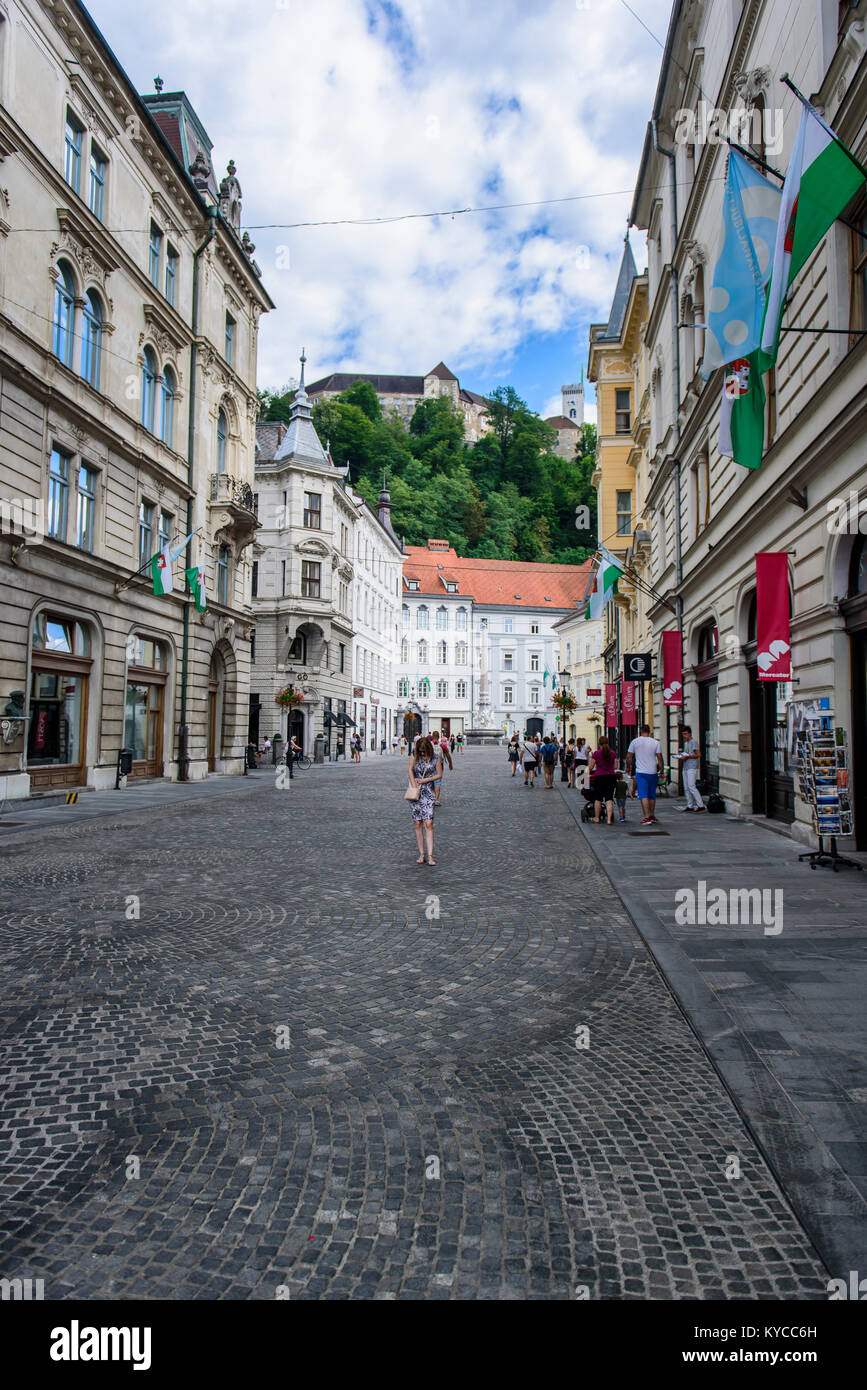 Ljubljana grad from Stritarjeva street. Ljubljana, Slovenia Stock Photo ...