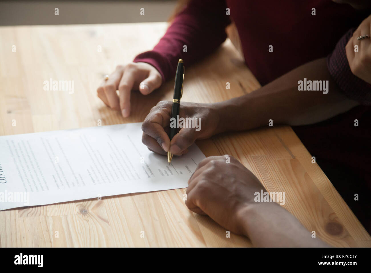 African american man signing contract, black man hand putting signature ...