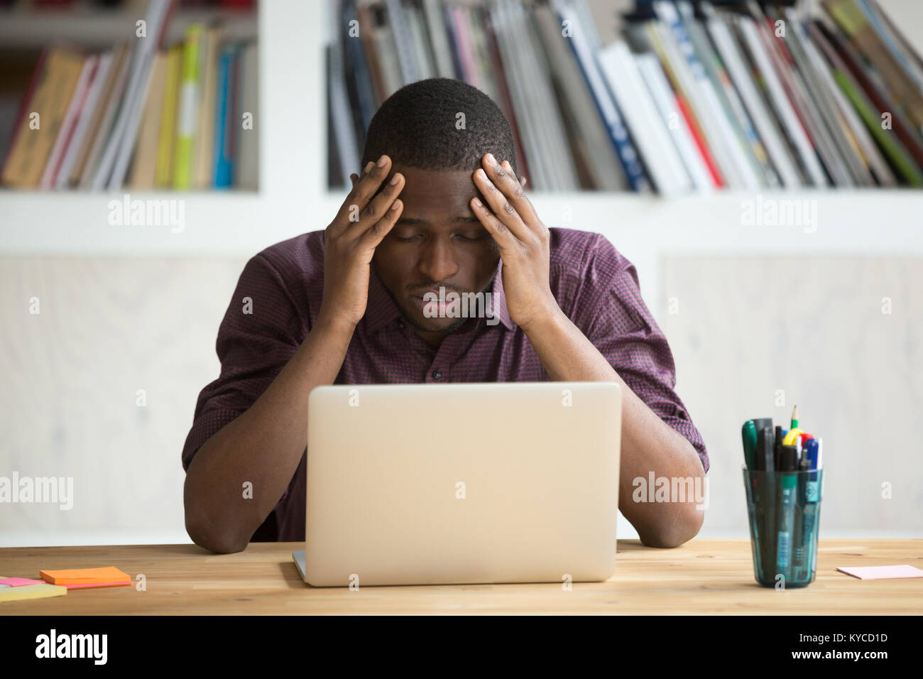 Frustrated black man feeling depressed after fail, upset african ...