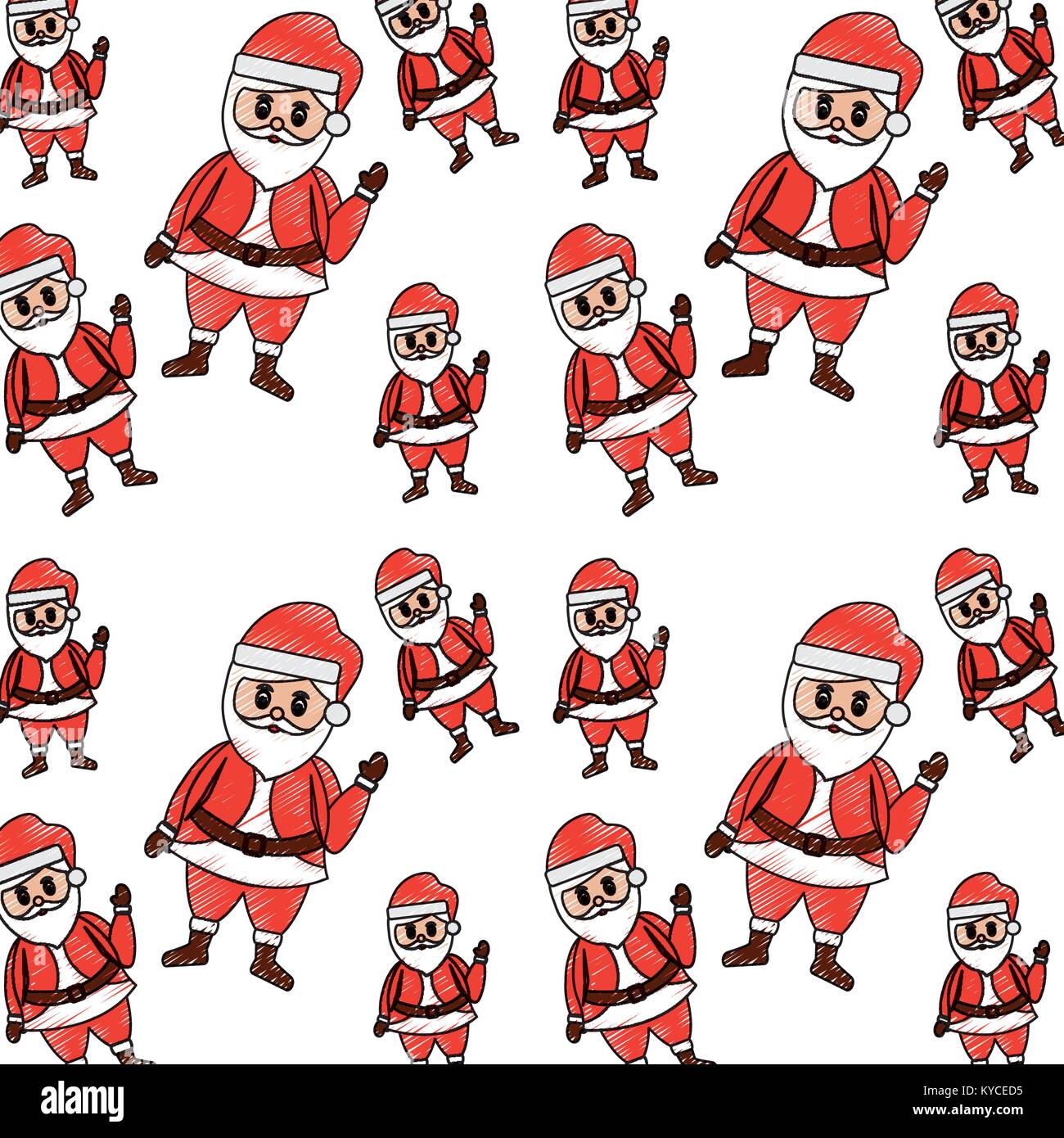 christmas seamless pattern santa claus waving hand happy vector ...
