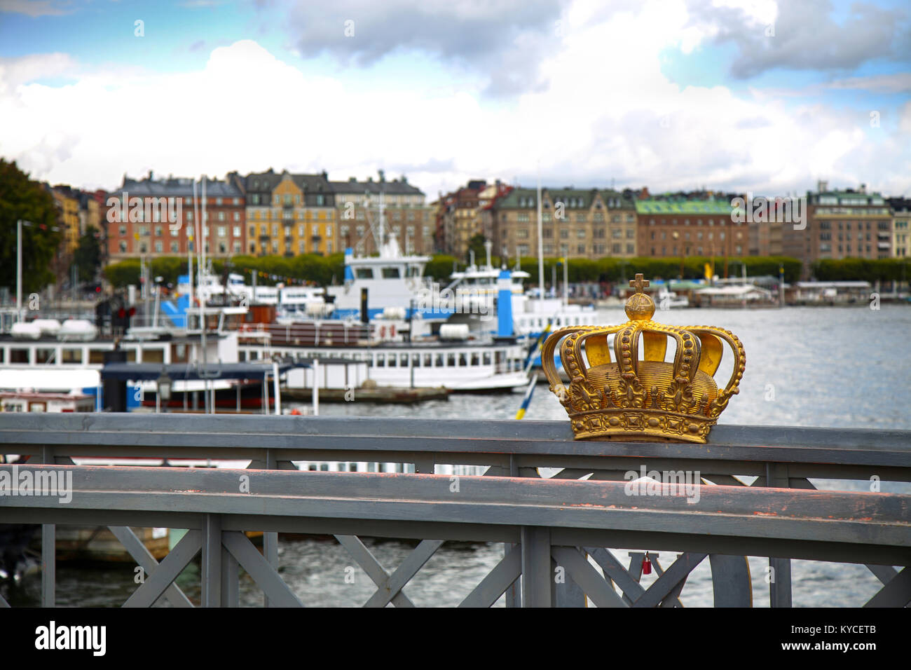 Skeppsholmsbron (Skeppsholm Bridge) with Golden Crown on a bridge in ...