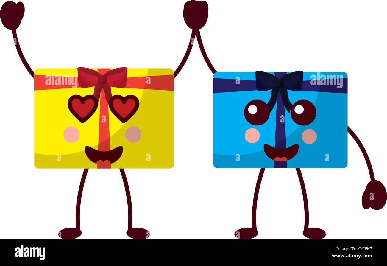 kawaii cartoon gift box happy smile vector illustration Stock Vector ...