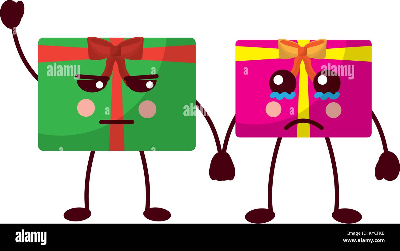 kawaii present cartoon angry facial expression vector illustration ...