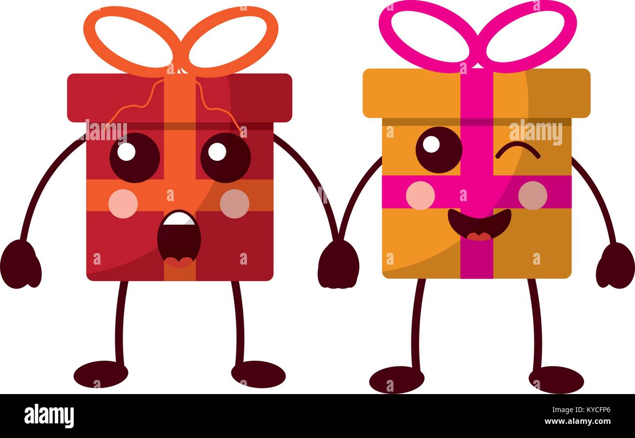 kawaii cartoon gift box happy smile vector illustration Stock Vector ...