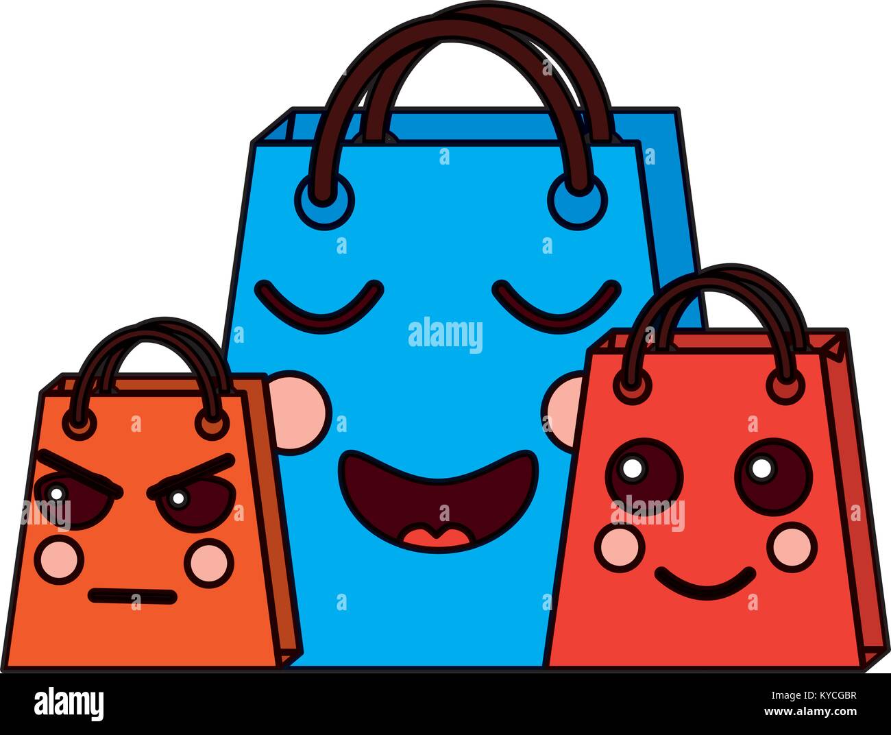kawaii two shop bag cartoon character vector illustration Stock Vector ...